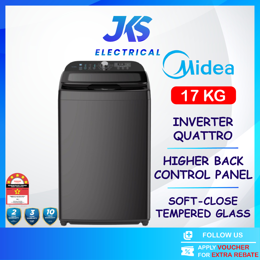 【FREE SHIPPING】Midea 7.5KG - 17KG Top Load Washer | Inverter Quattro | Lunar Dial | Air Fresh ...