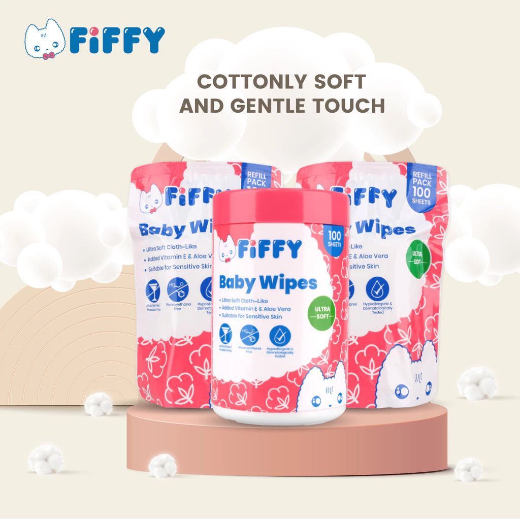 FIFFY Baby Wipes 1 bottle 2 refill (Total 300sheets) Tisu Basah Bayi ...