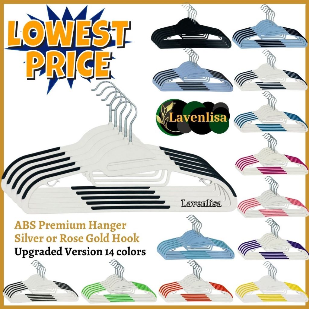 50 pieces Lavenlisa Premium ABS Hanger Silver Hook Non-Slip Plastic ...