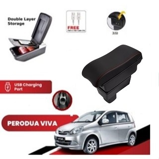 Car Armrest Console Box Perodua Viva Storage Organizer Red Line Cushion ...