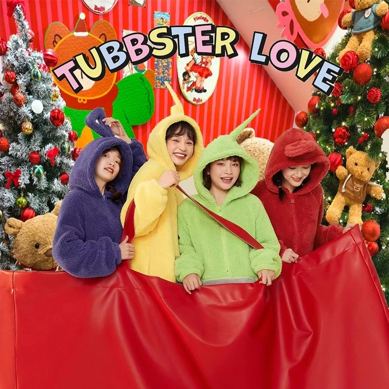 COD adult Teletubbies set Teletubbies mascot set, green, yellow, purple ...