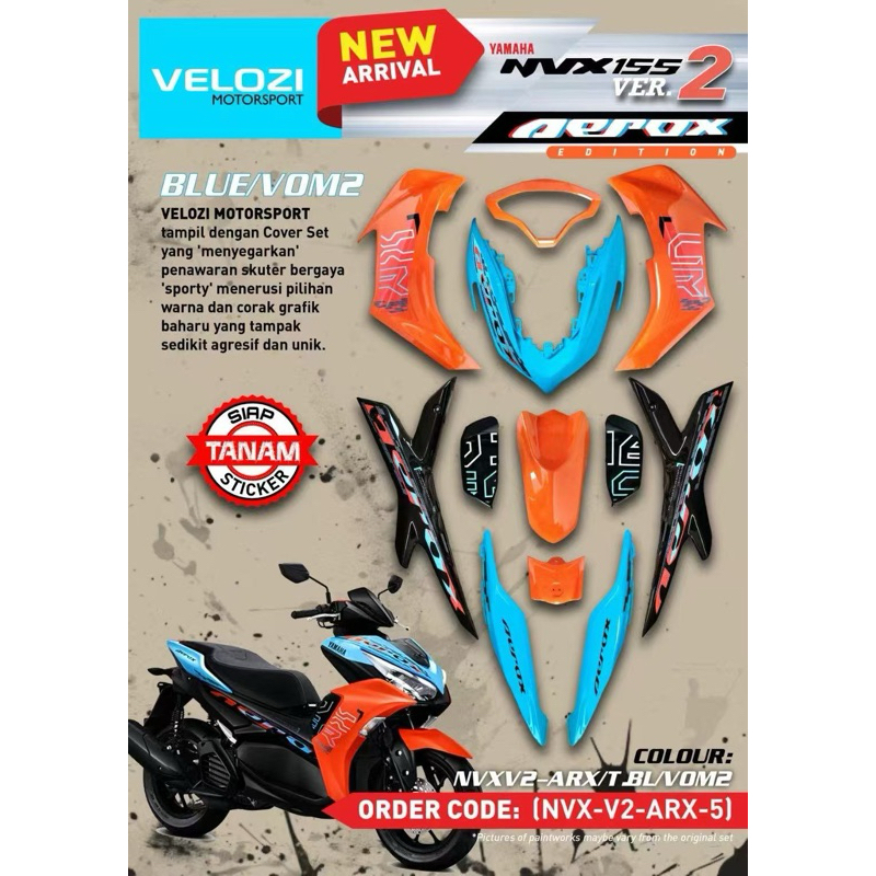 VELOZI COVER SET CUSTOM YAMAHA NVX V2 OREN-SKY BLUE（SIAP TANAM ...