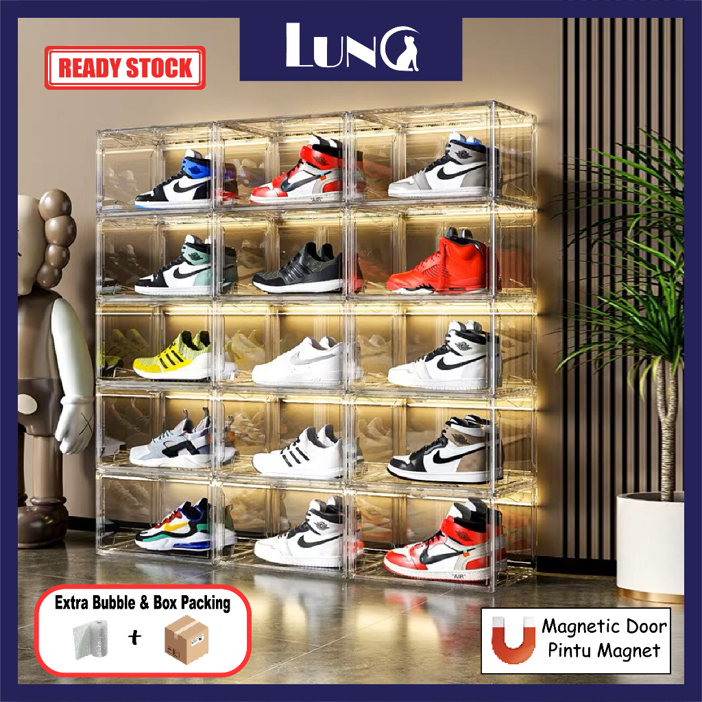 Premium Full Transparent Magnet Side Open Plastic Display Shoe box ...