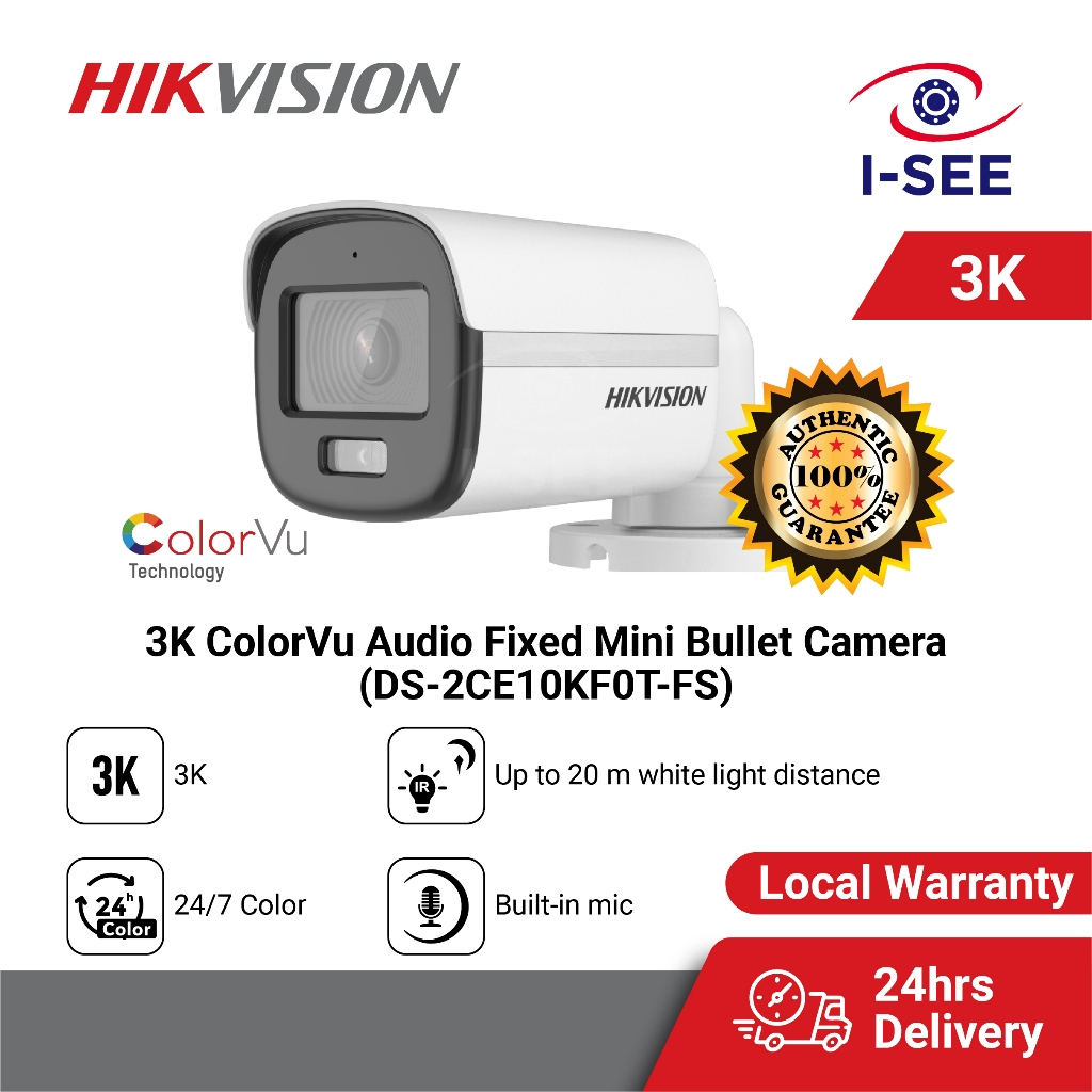 Hikvision 3k 5mp ColorVu Fixed Bullet / Turret Camera DS-2CE10KF0T-FS ...
