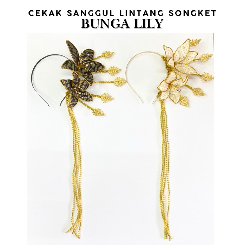 Cekak Sanggul Lintang Bunga Songket Dengan Jurai - Hitam Gold ...