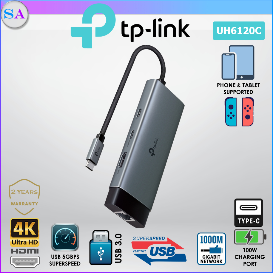 TP-Link UH6120C 6 Port with 100W Charging Ports 4K HDMI SuperSpeed Type ...