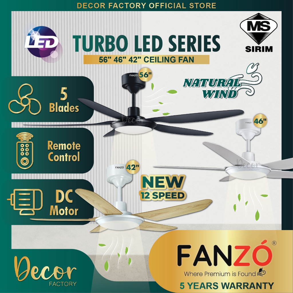 🔥NEW🔥 FANZÓ Fan FANZO TURBO LED Series 56" 46" 42" 5 Blades 24 Speed DC ...