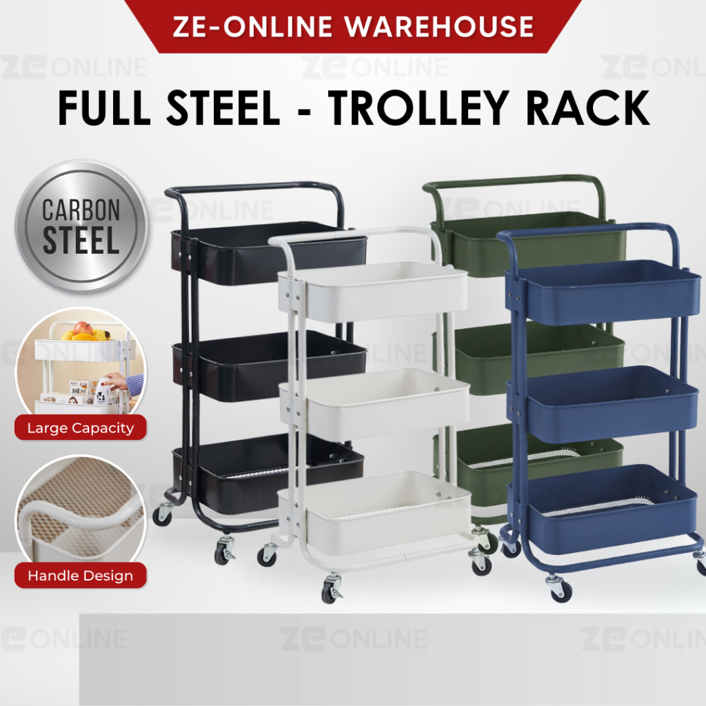 【100% Steel】3 Tiers Full Steel Trolley Rack/Shelves Kitchen Rack/Rak ...