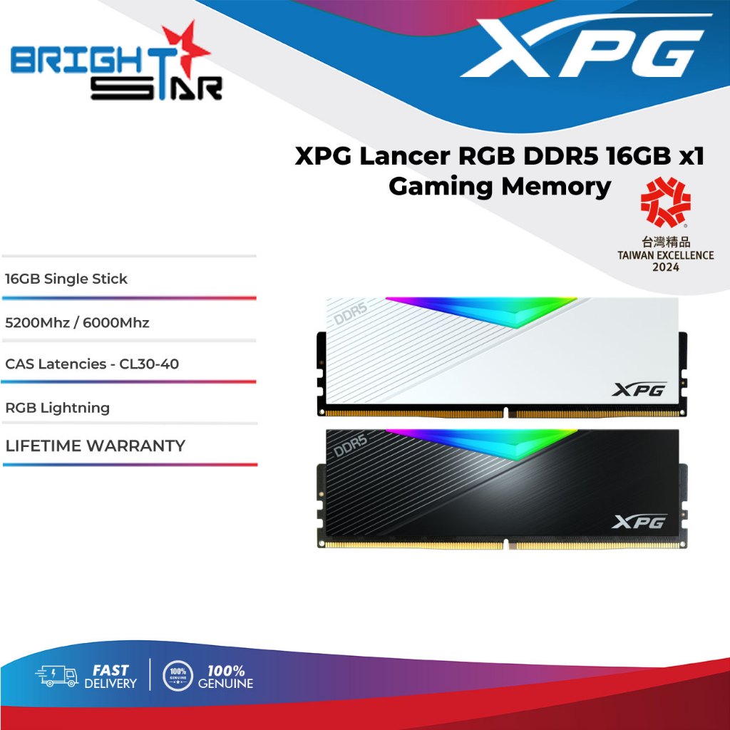 ADATA XPG Lancer RGB DDR5 Memory 16GB Single Stick - 5200Mhz/6000Mhz ...