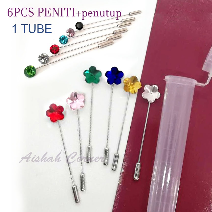 READY STOCK 6 Pcs Jarum Peniti Rhinestone Flower 45mm Muslim Hijab ...