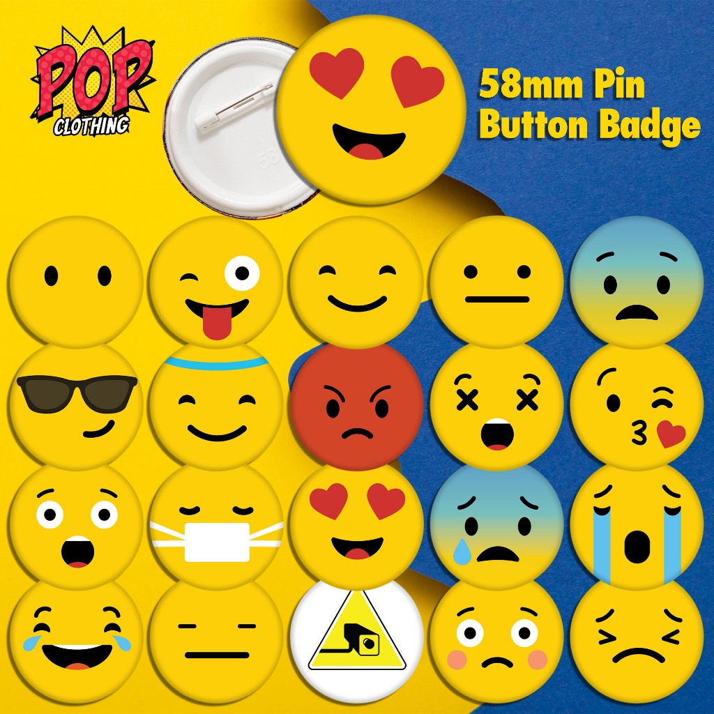 Emoji Emoticon Graphic Designs 58mm Button Badge with Pin (P281-P300 ...