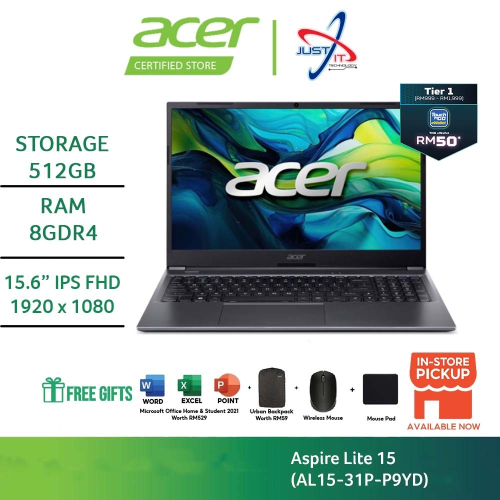 ACER ASPIRE LITE 15 AL15-31P-P9YD LAPTOP ( INTEL PENTIUM N6000 / 8GDR4 / 512SSD / 15.6" IPS FHD ...