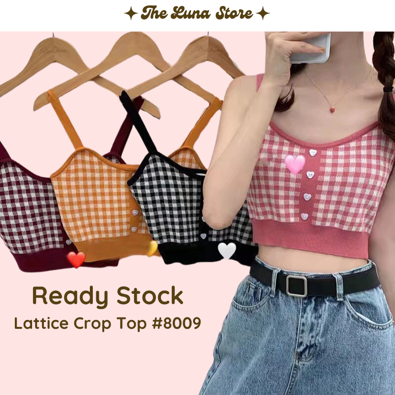 [CLEARANCE] Ins Korean Cute Summer Vintage Knitted Singlet Top Lattice ...