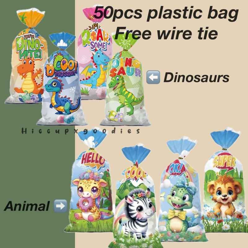 Hiccupxgoodies • [FREE WIRE TIE] 50pcs ± Dinosaur goodies bag animal ...