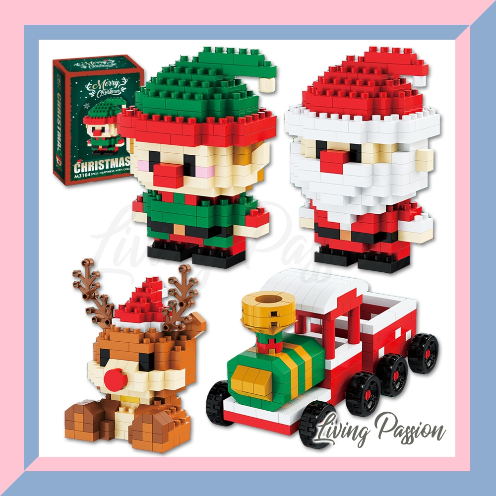 Mini Bricks Blocks Nano Santa Sleigh Christmas Tree Snowman Reindeer ...