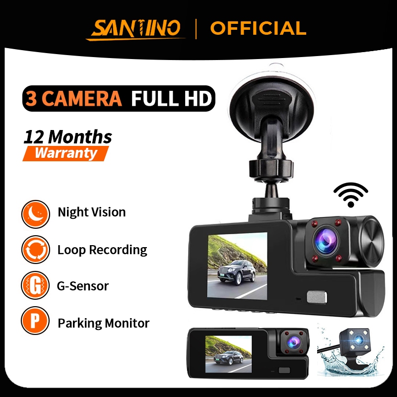 [WIFI VERSION] 1080P Full HD 3 Channel Front&Rear&Inside Dash Cam Night ...