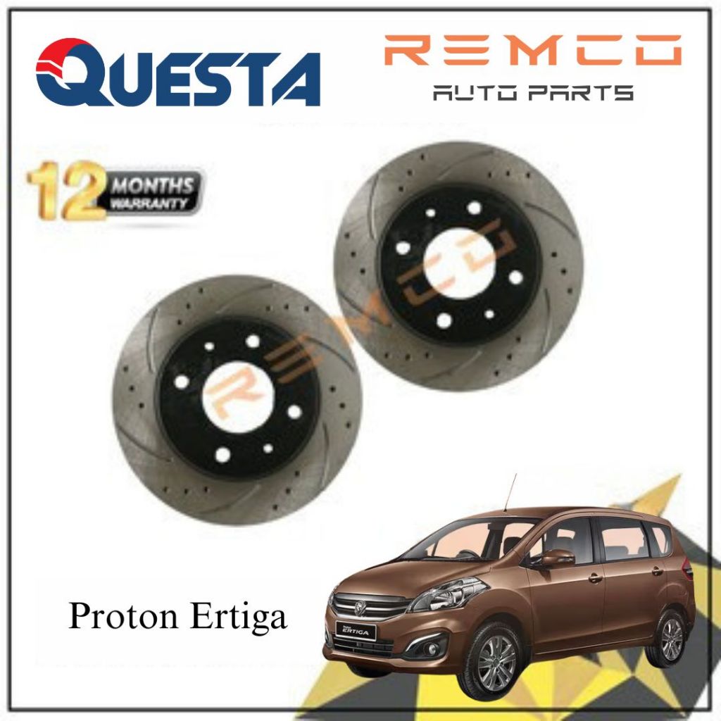 Proton Ertiga Questa Front Depan Brake Disc Rotor (COATED/SLOTTED ...