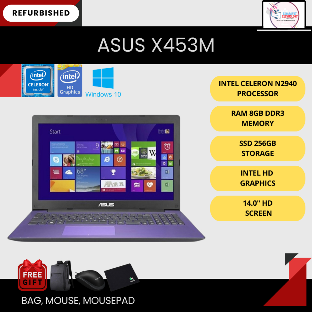 Laptop Asus X453M n2940 / ram 8gb / ssd 256gb | Shopee Malaysia