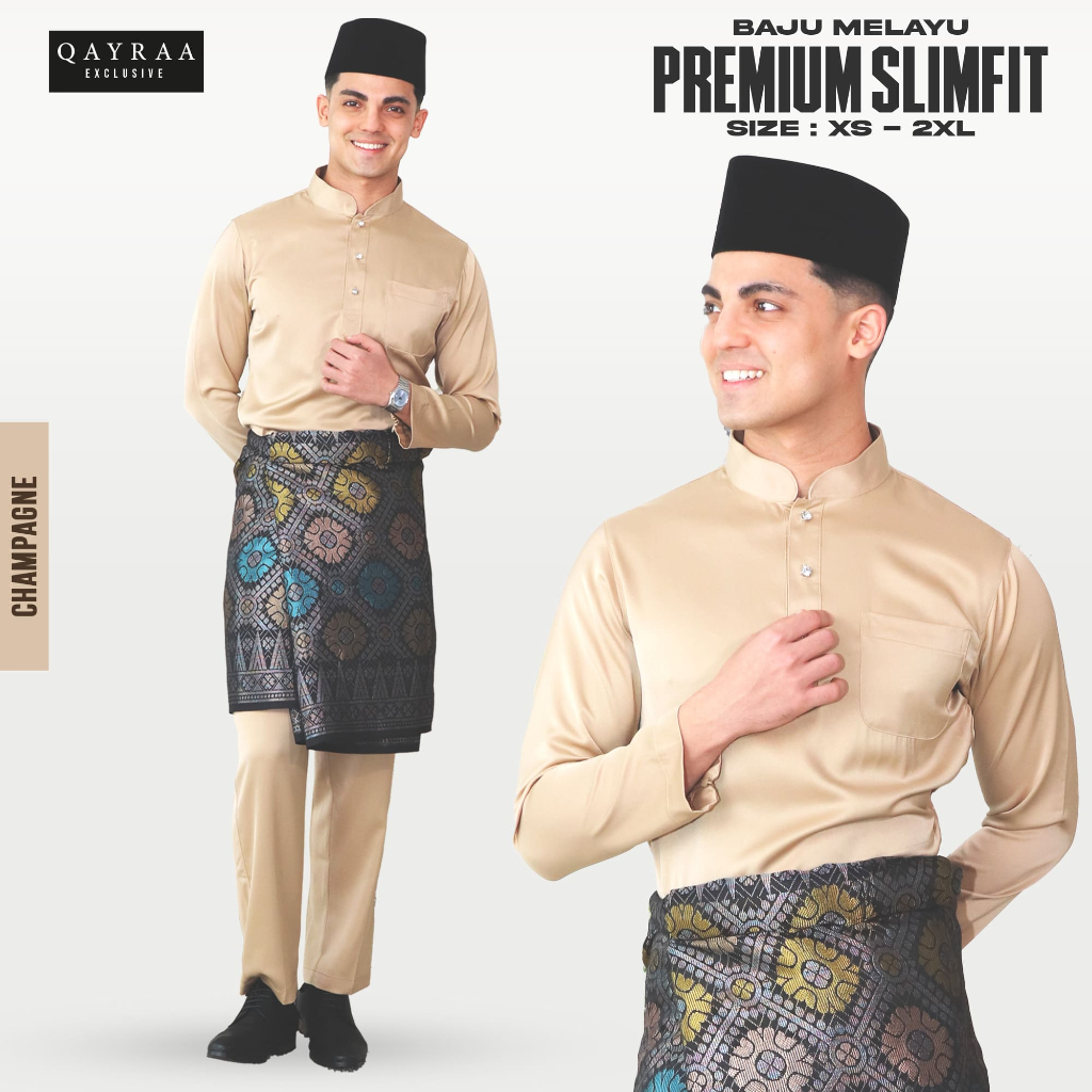 QAYRAA Exclusive Baju Melayu Slim Fit With Box/Baju Raya Lelaki Dewasa ...