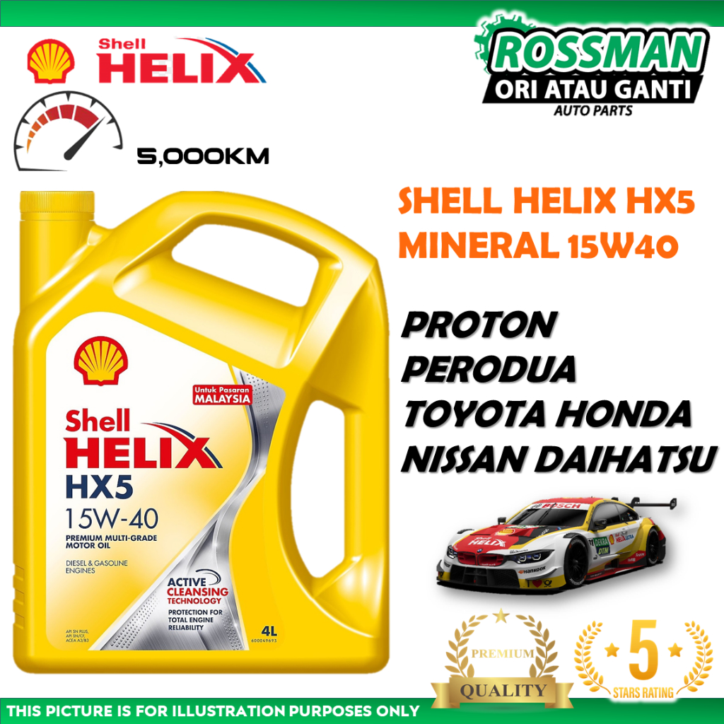 Genuine Shell Helix HX5 Semi Synthetic Minyak Hitam Engine Oil 15W-40 ...