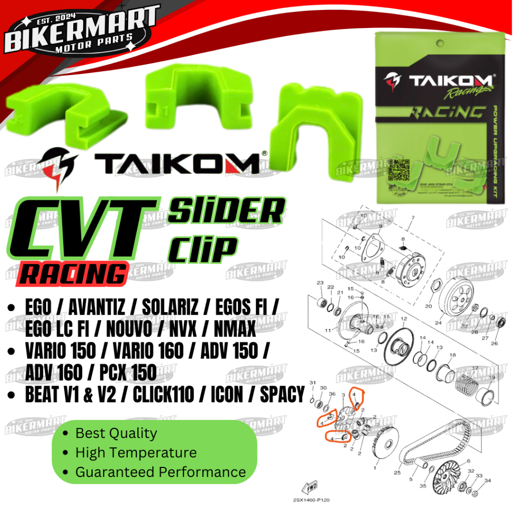 TAIKOM SLIDER PULLEY CLIP CVT RACING NMAX NVX 155 VARIO PCX ADV 150 160 ...