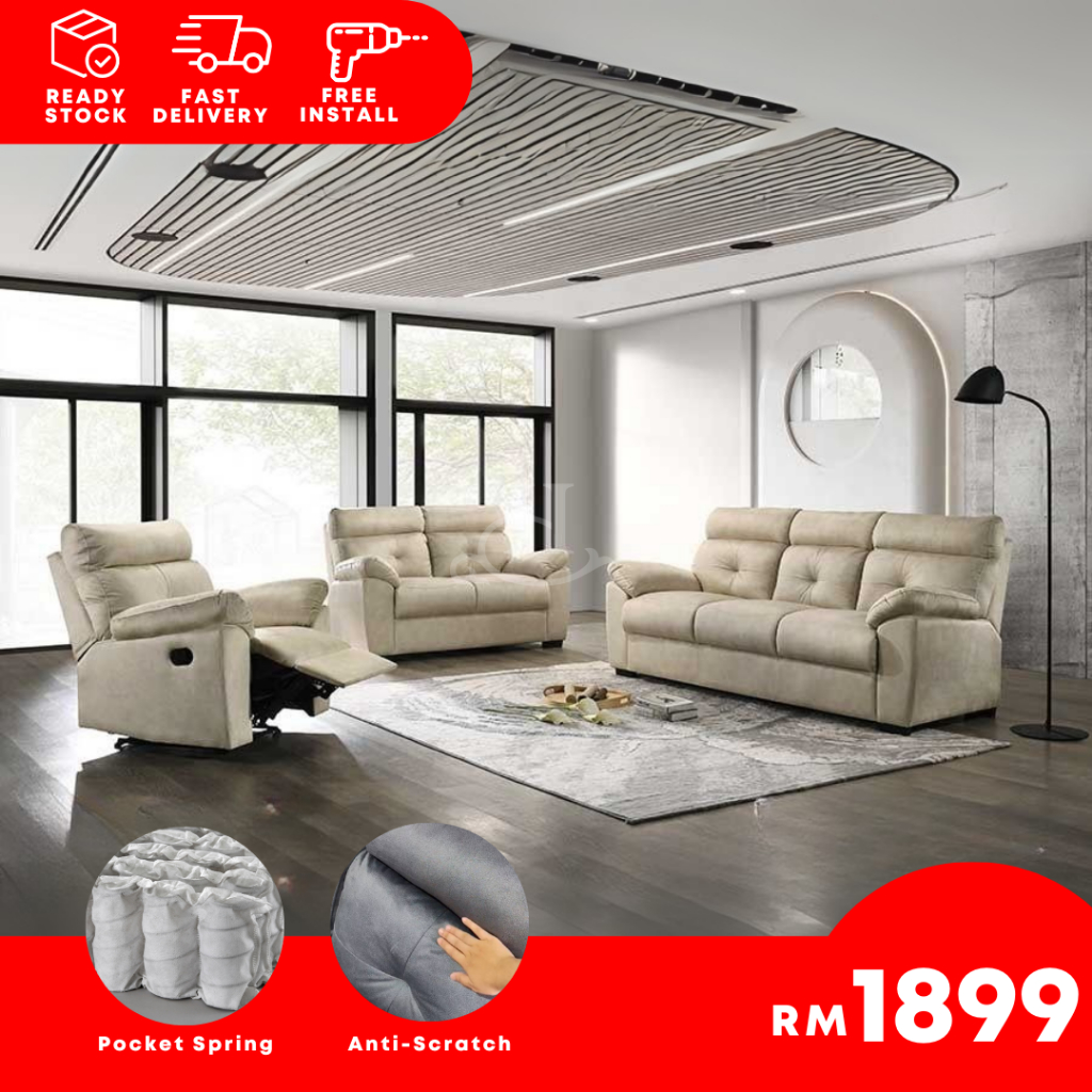 I HOME LUCAS Recliner Sofa Set 1+2+3 Velvet Fabric Sofa Lounge Chair ...