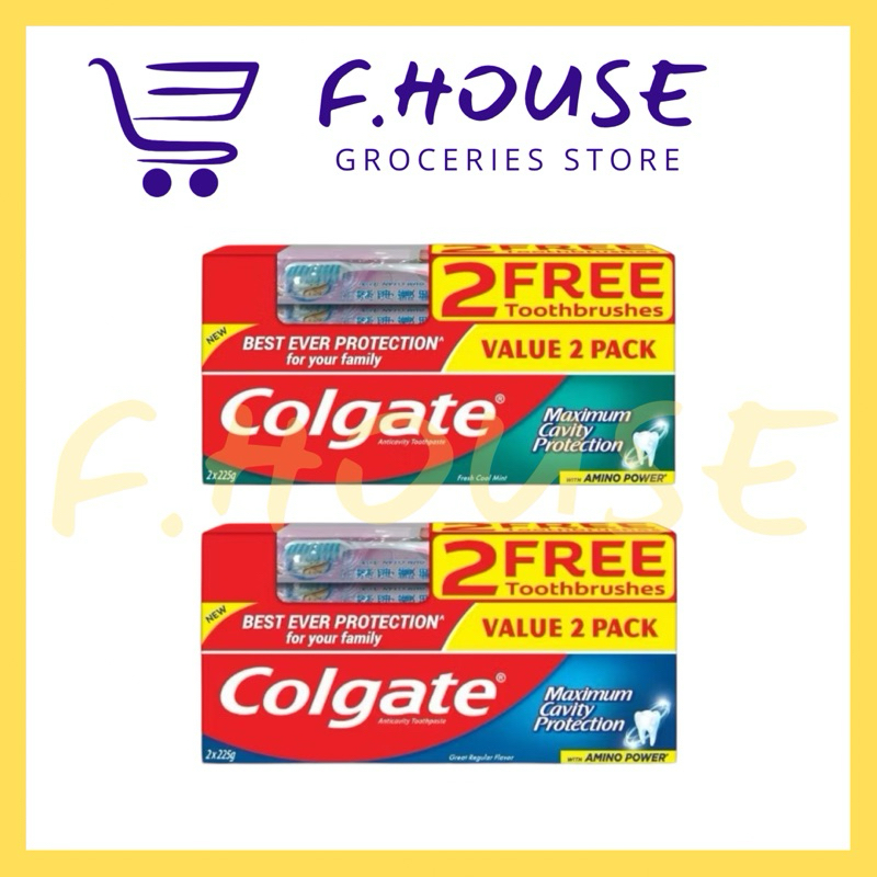 Colgate Maximum Cavity Protection Toothpaste (225g X 2’s + Free 2’s Toothbrushes) | Shopee Malaysia