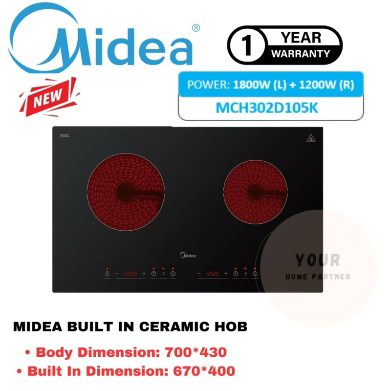 Midea Built In Ceramic Hob MCH302D105K 1800W +1200W | Shopee Malaysia
