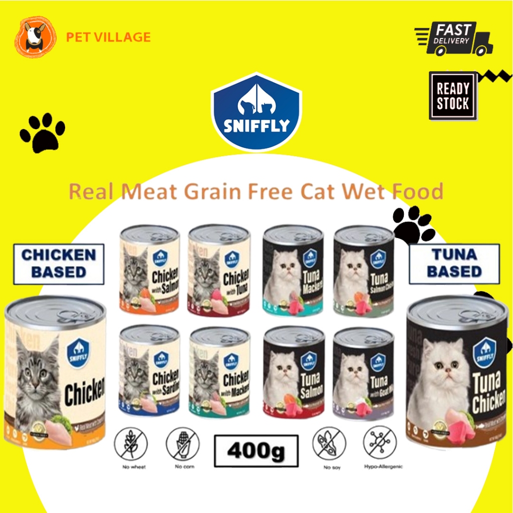 SNIFFLY Grain Free Cat Canned Food 400G - Real Meat Tuna & Chicken ...