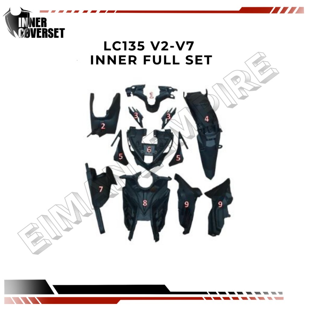 LC135 NEW V2 V3 V4 V5 V6 V7 YAMAHA COVER HITAM BLACK INNER COVER FULL COMPLETE SET 12 PCS ( HLD ...