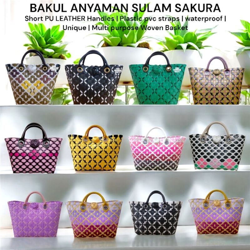 PRE (1)LEATHER SAKURA BAKUL ANYAMAN SARAWAK SIZE XS, S WITH HANDLES SHORT PU LEATHER | Shopee ...