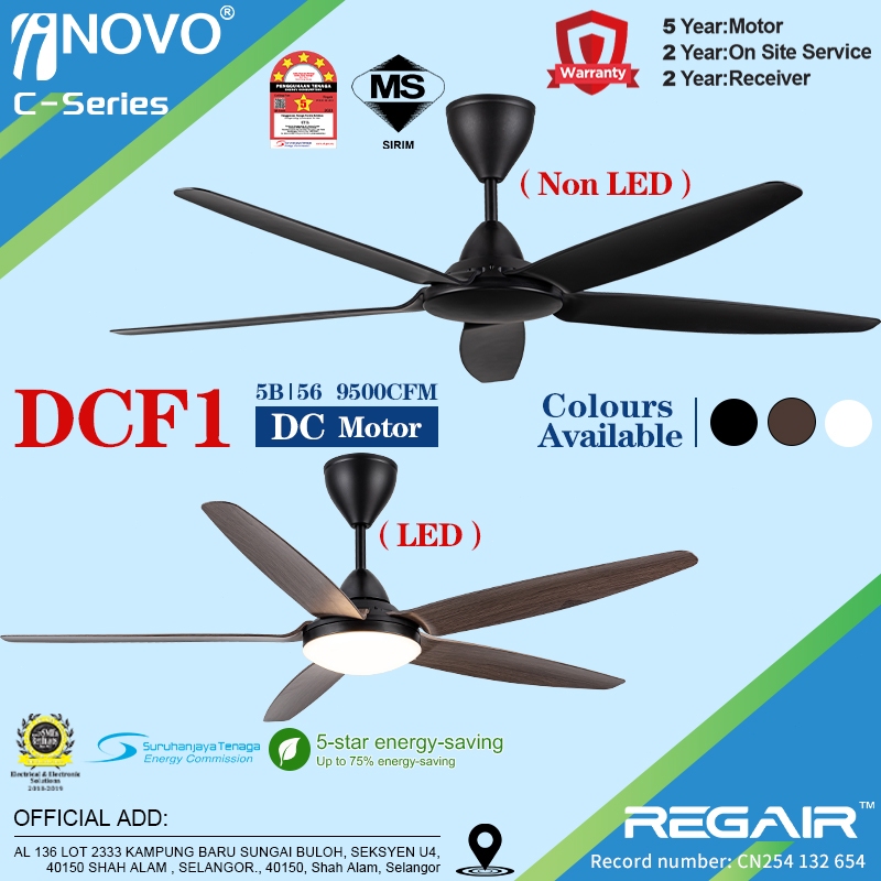 REGAIR/INOVO DCF1 56" 5 ABS Blade 16 Speed Remote Control DC motor ...
