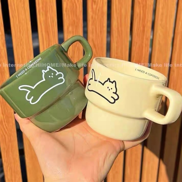 Cute Cat Ceramic Mug Coffee Cup Glass with Lid Tea Cups Water Mugs ...