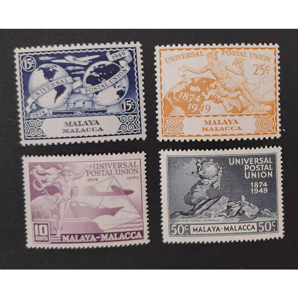 MALAYA, MALACCA, 1949 The 75th Anniversary of the Universal Postal Union, MINT, COMPLETE SET ...