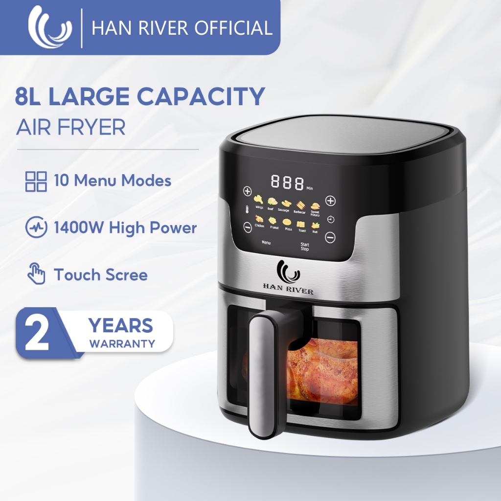 HAN RIVER Air Fryer 8L 1400W Non-Stick Coating Visual Window Touch ...