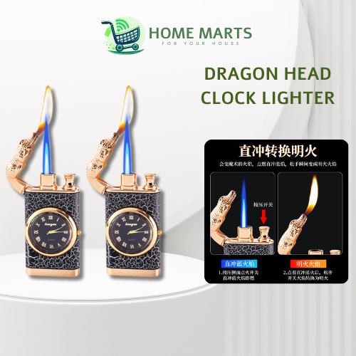 Dual Flame Toggle Lighter with Quartz Clock Metal Gas Windproof Blue ...
