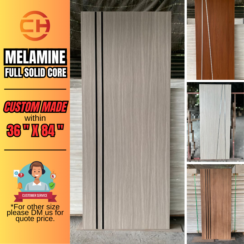 Melamine Door Full Solid Timber Core Pintu Kayu Solid Bedroom Door Modern Design (CH32/33/34 ...