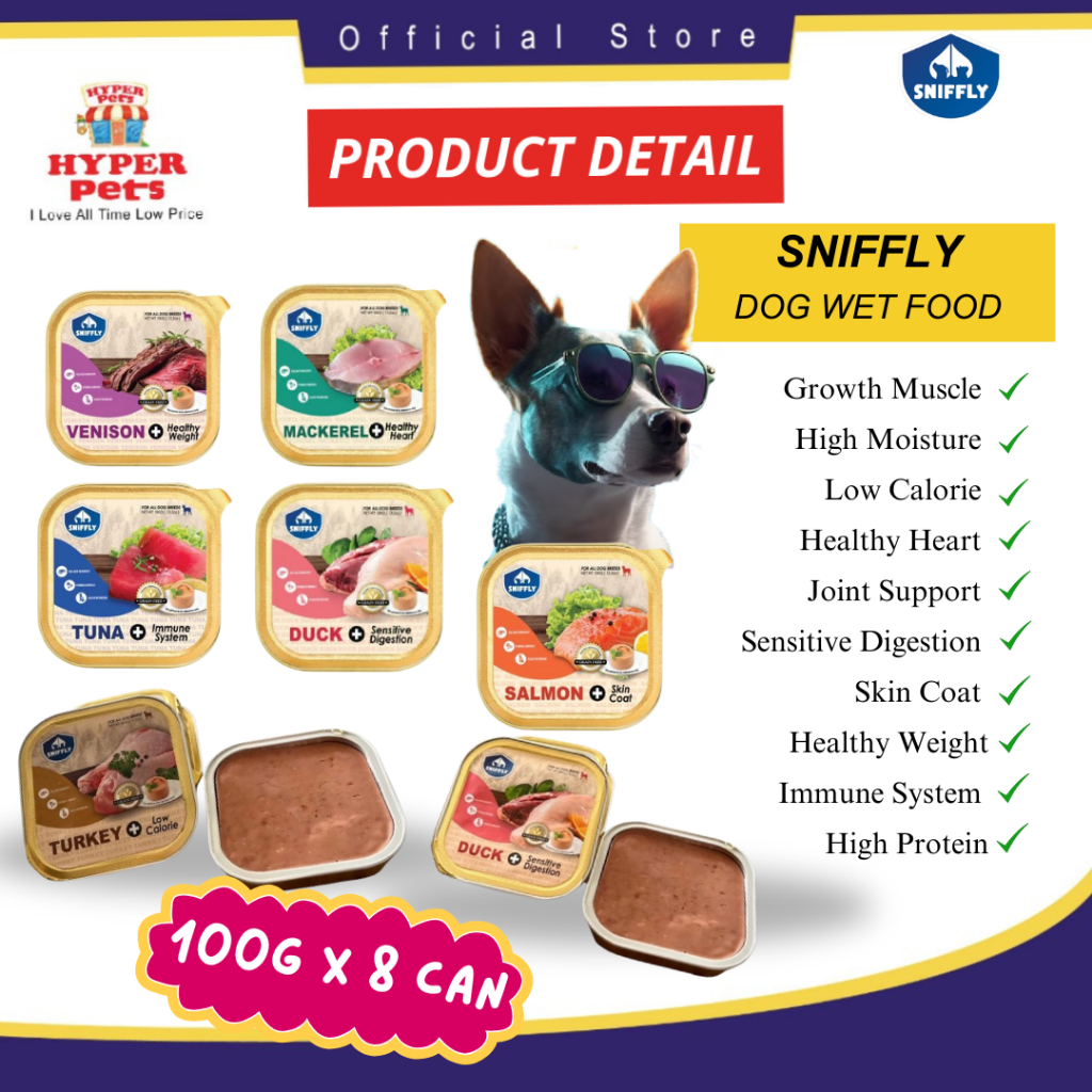 (100g x 8CAN) SNIFFLY DOG WETFOOD l Chicken/Codfish/Duck/Lamb/Mackerel ...