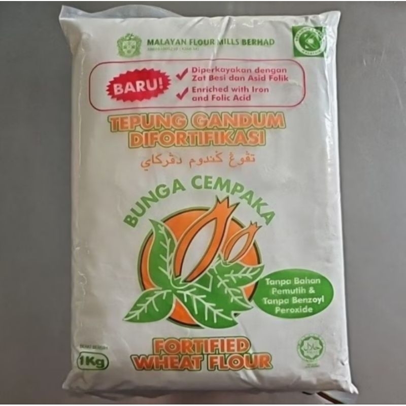 Tepung Gandum cap Bunga Cempaka 1kg diFortikasi/Wheat Flour brand Bunga ...