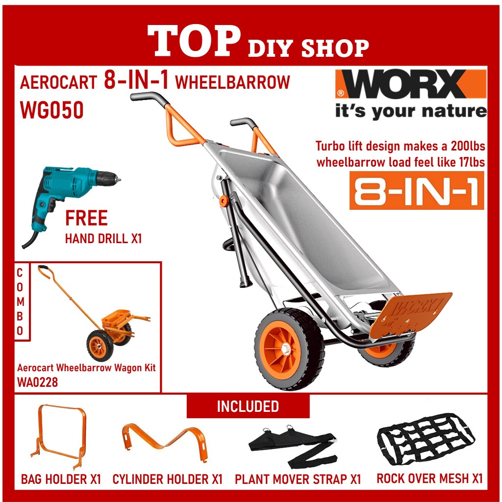 WORX WG050 Aerocart 8-in-1 Wheelbarrow/Yard Cart/Dolly / WA0228 ...