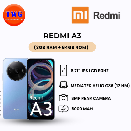 Redmi A3 3GB Ram + 64GB Rom. Mediatek Helio G36 (12 nm) | Shopee Malaysia