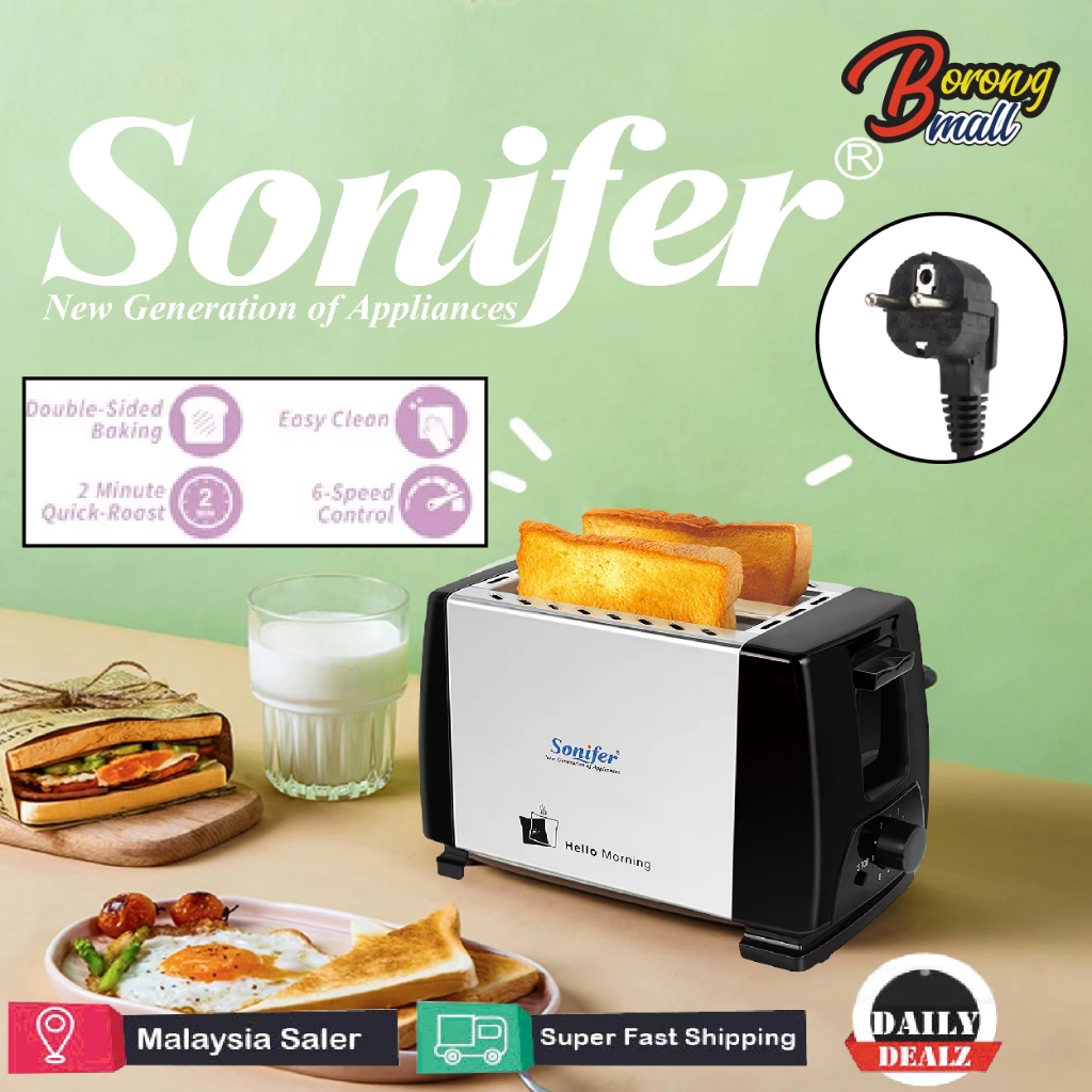 SONIFER SF-6007 Toaster Automatic Pop Up 2 Slices Fast Heating Bread ...