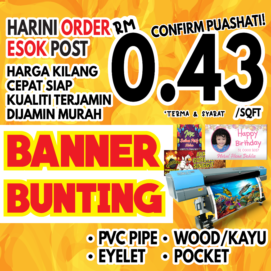 Banner Bunting Printing / 43sen/sqft / Bunting Banner Inkjet Siap Cepat ...