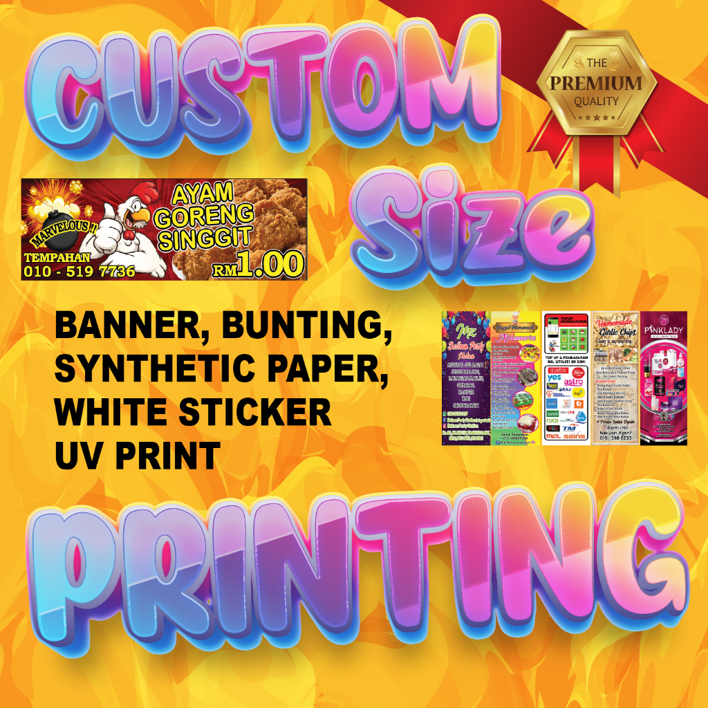 Banner / Bunting / Sticker / Synthetic / Custom Size / Printing Cepat ...