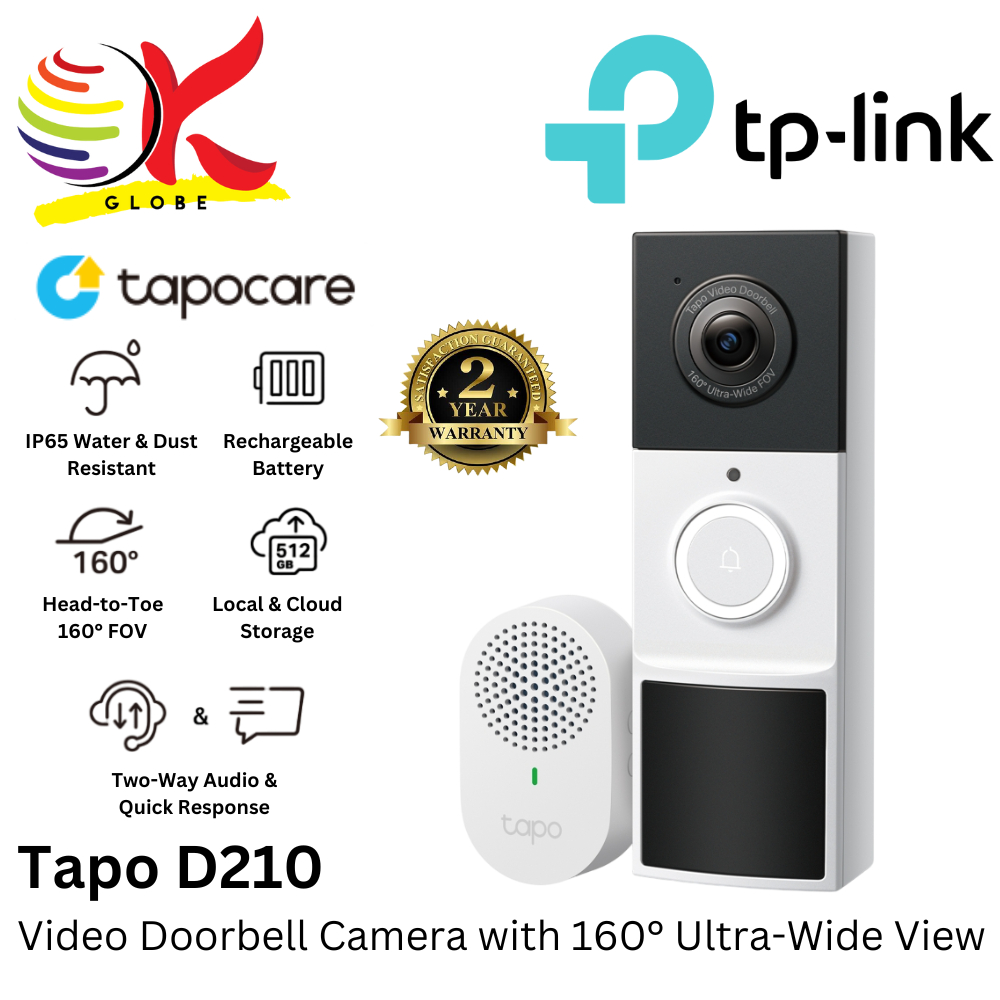TP-LINK TAPO D210 TAPO 2K VIDEO DOORBELL CAMERA WITH 160° ULTRA-WIDE VIEW, FULL COLOR NIGHT ...