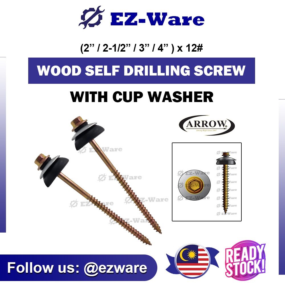 WOOD Self-Drilling Screw with Cup washer/Self Tapping Screw/Skru Atap ...