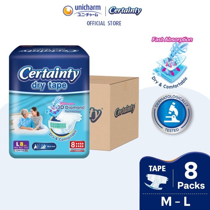 [Bundle of 8] Certainty dry tape Adult Diaper M10/L8 | Shopee Malaysia