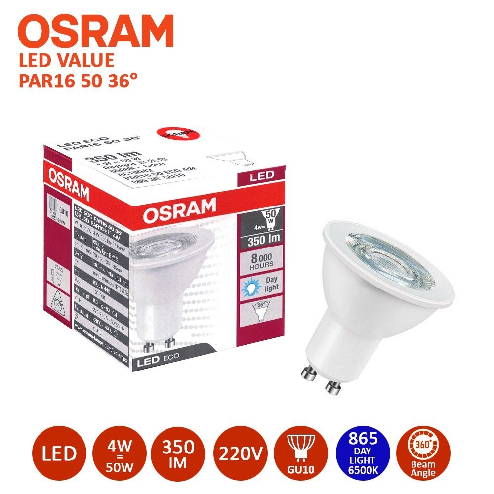 Osram LED Star PAR16 GU10 Bulb 4.7W 865 Daylight-6500K (Non Dimmable ...