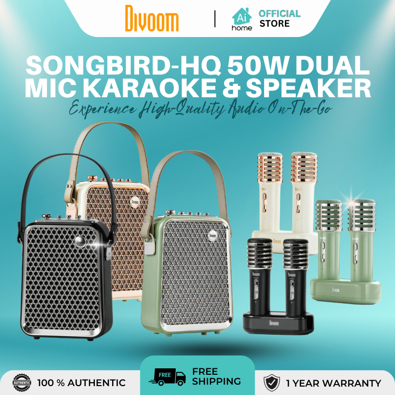 Divoom SongBird-HQ 2 50W Dual Mic Karaoke & Bluetooth Speaker Hands-Free Calling Voice Command 6 ...