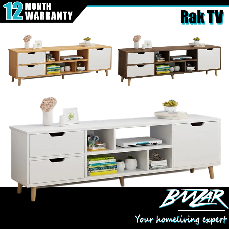 𝐁𝐌𝐙𝐀𝐑 Wooden TV Cabinet Rak TV Simple Kabinet TV Almari Tv For Living ...